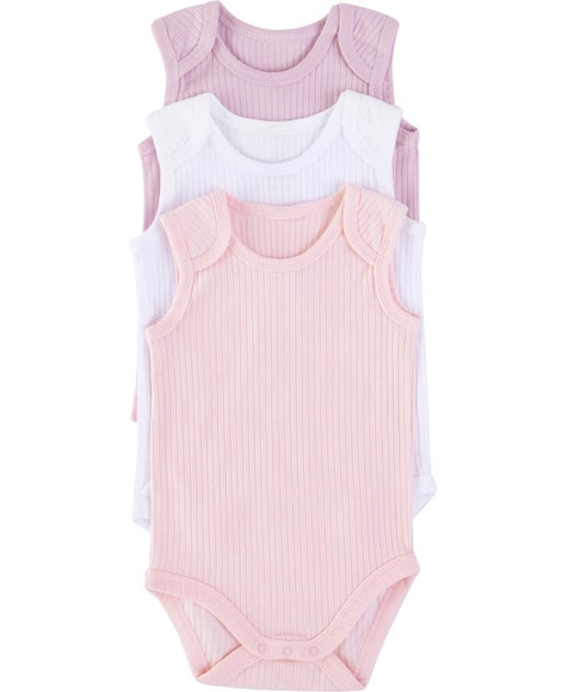 Babies' Organic Cotton Ribbed Bodysuits in White/pink/orchid | Postie