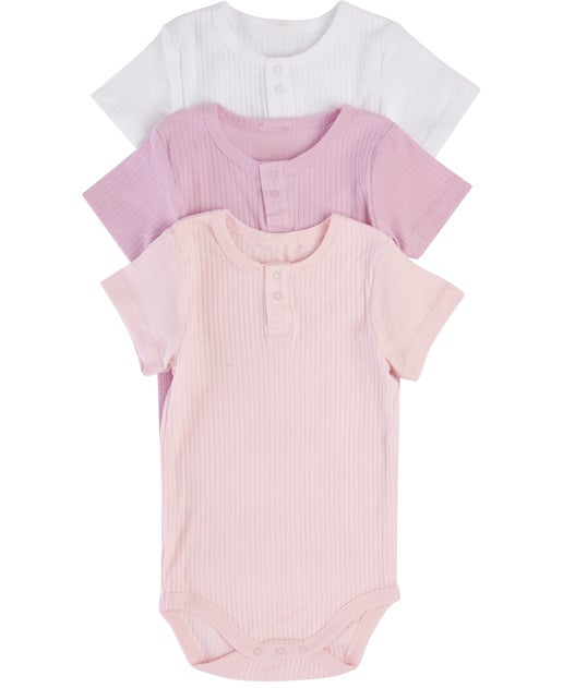 Babies' Organic Cotton Ribbed Bodysuit in White/pink/orchid | Postie