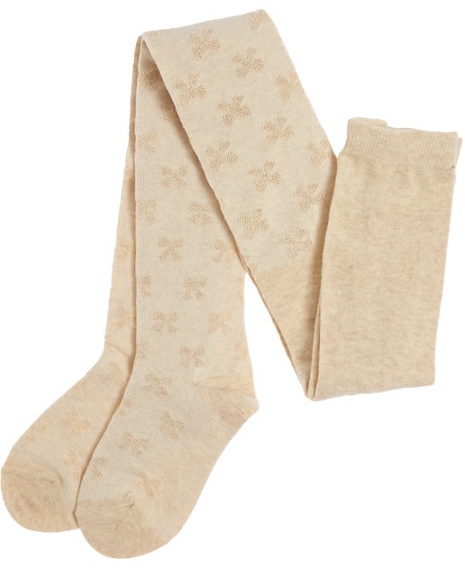 Kids' Fashion Tights in Oatmeal Marle Bows | Postie