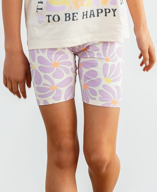 Kids' Print Bike Shorts in Sand Abstract Flower | Postie