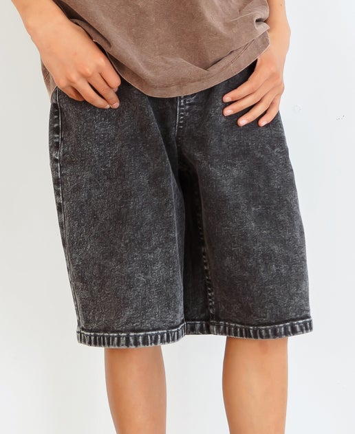 Kids' Relaxed Denim Jorts in Black Wash | Postie