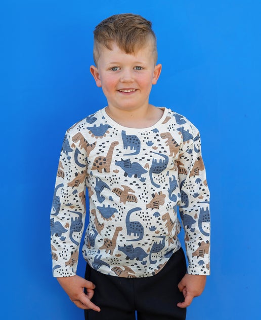 Little Kids' All Over Print Long Sleeve Tee in Dino | Postie