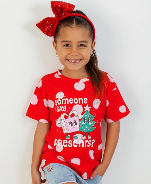 Little Kids' All Over Print Xmas Tee in Racing Red Xmas | Postie