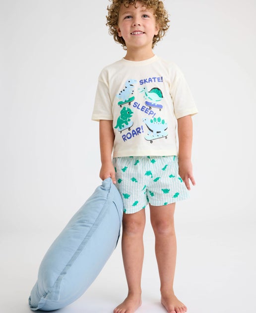 Little Kids' Dino Shortie PJs in Check Dino | Postie