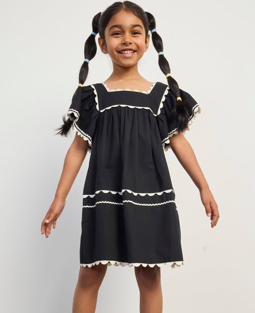 Little Kids' Mono Ric Rac Dress in Black/white | Postie