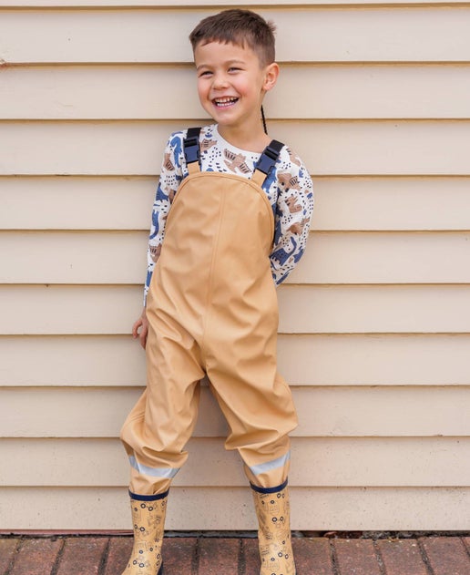Little Kids' Plain Rain Overalls in Tan | Postie