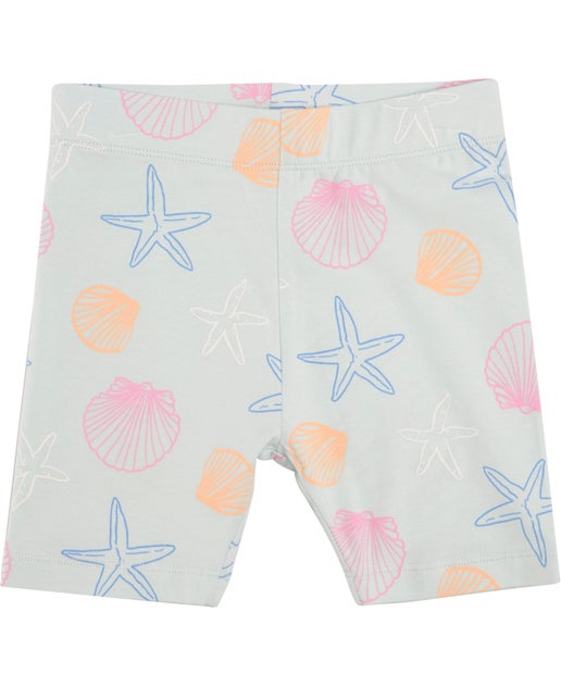 Little Kids' Print Bike Short in Aqua Starfish | Postie