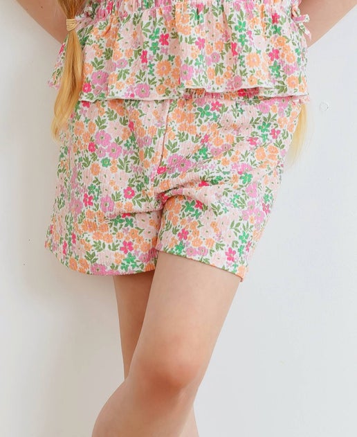 Little Kids' Print Crinkle Knit Short in Pink Floral | Postie