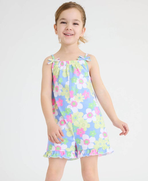 Little Kids' Print Knit Shortall in Hydrangea Floral | Postie