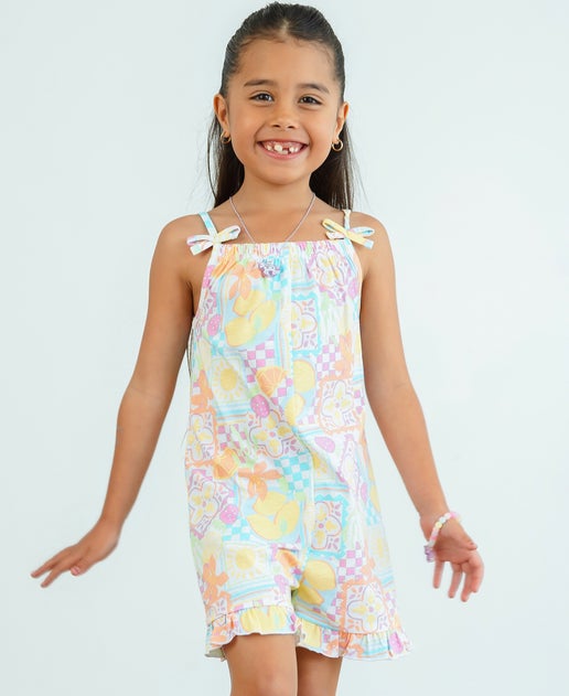 Little Kids' Print Knit Shortall in Patchwork Print | Postie
