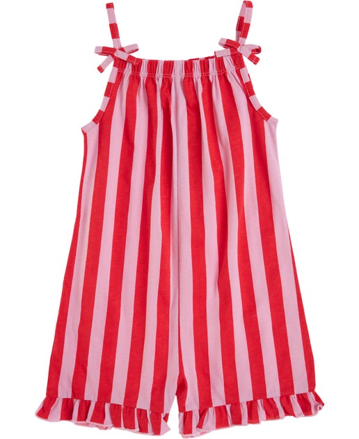 Little Kids' Print Knit Shortall in Pink/red Stripe | Postie
