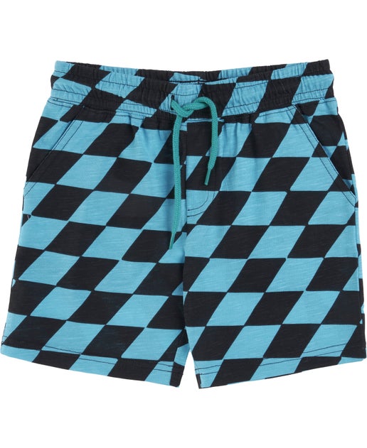 Little Kids' Print Knit Shorts in Blue/black Checker | Postie