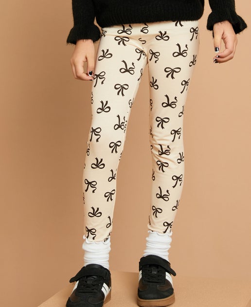 Little Kids' Print Legging in Beige/black Bows | Postie