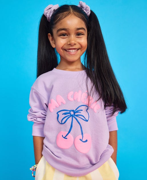 Little Kids' Print Sweatshirt in Orchid Cherries | Postie