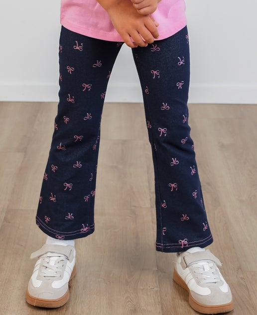 Little Kids' Printed Flare Jegging in Dark Wash Bows | Postie