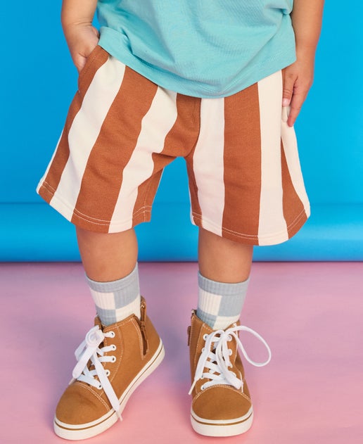 Little Kids' Stripe Terry Shorts in Gingerbread Stripe | Postie