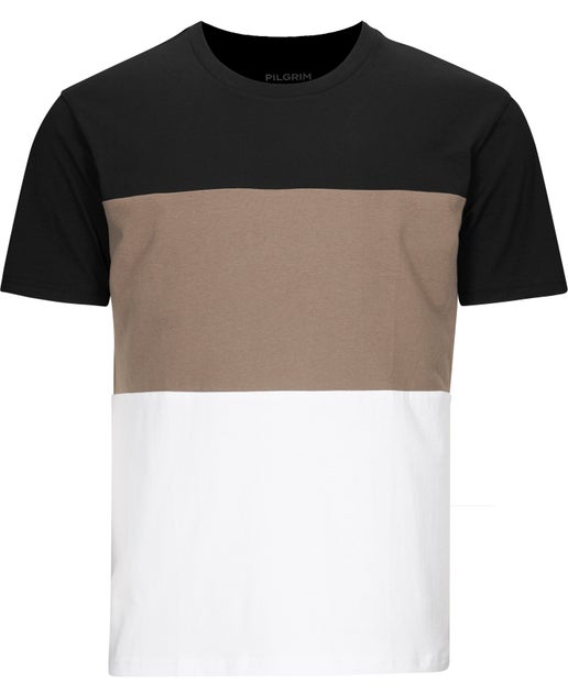 Men's Colour Block Tee in Blk/falcon Brown/white | Postie