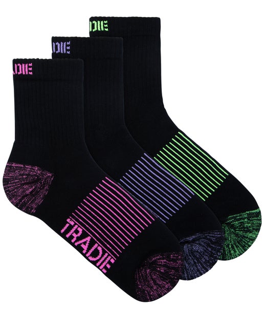TRADIE Lady Cotton Rib Mid Crew 3 Pack in Blk1 | Postie