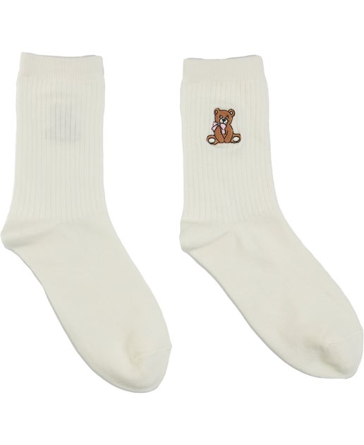 Women's 1 Pack Embroidered Crew Sock in Bear | Postie