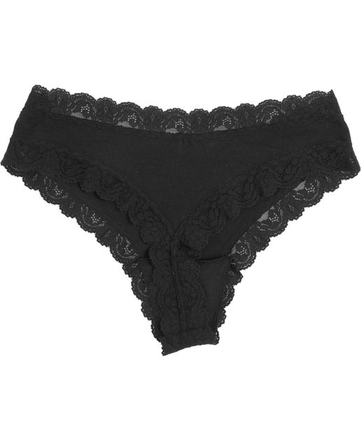 Women's Cotton Lace Gee String in Black | Postie