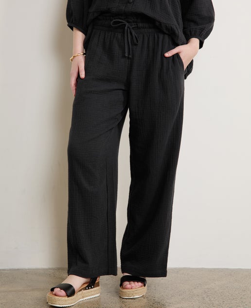 Women's Cotton Muslin Pants in Black | Postie