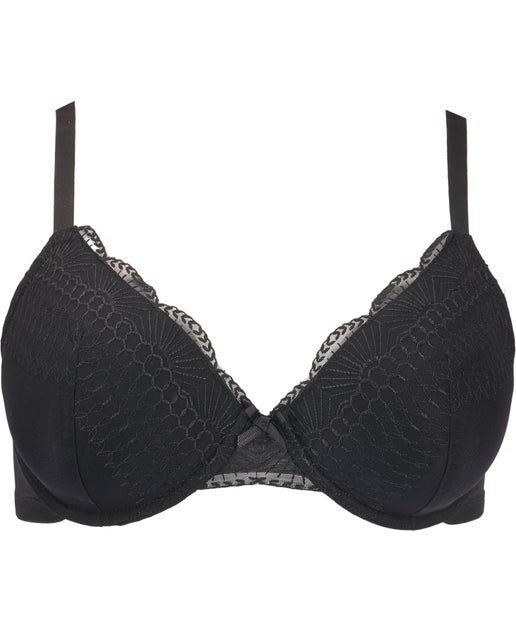Women's Full Figure Embroidered T-shirt Bra in Black | Postie