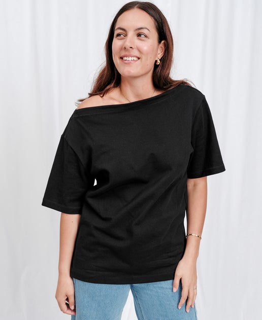 Women's Off Shoulder Slouch Tee in Black | Postie