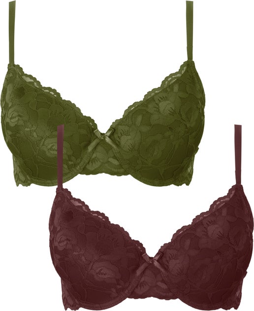 Women's Regular Ruby 2 Pack Bra in Olive/plum | Postie