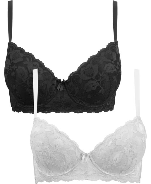 Women's Ruby Fuller Figure 2 Pack Lace Bras in Black/white | Postie