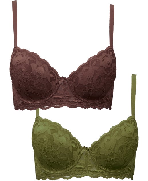 Women's Ruby Fuller Figure 2 Pack Lace Bras in Olive/plum | Postie