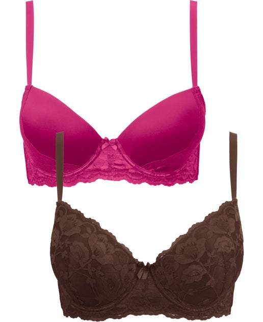 Women's Ruby Fuller Figure 2 Pack Lace Bras in Shaved Choc/sangria | Postie