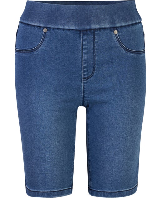 Women's Soft Touch Pull On Denim Short in Mid Wash | Postie