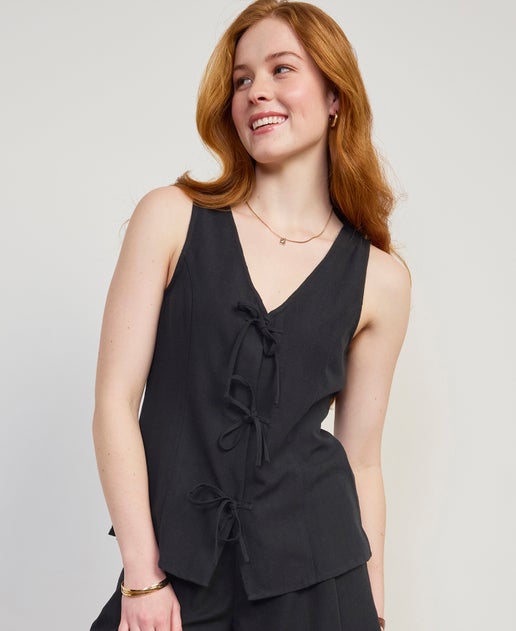 Women's Tie Detail Tank in Black | Postie